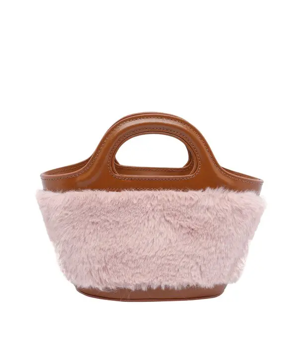 Marni Micro Bag With Faux Fur Trim - Nude