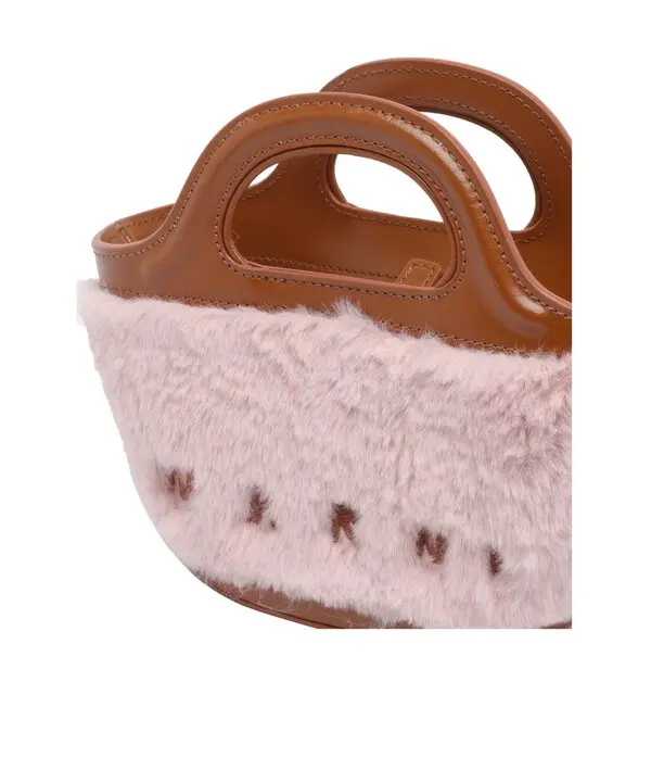 Marni Micro Bag With Faux Fur Trim - Nude