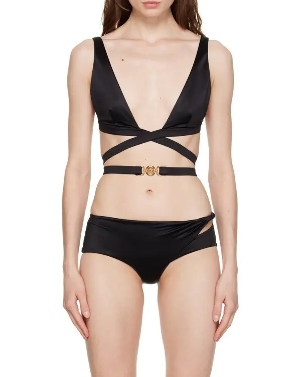 Versace Logo Embellished Bikini Top