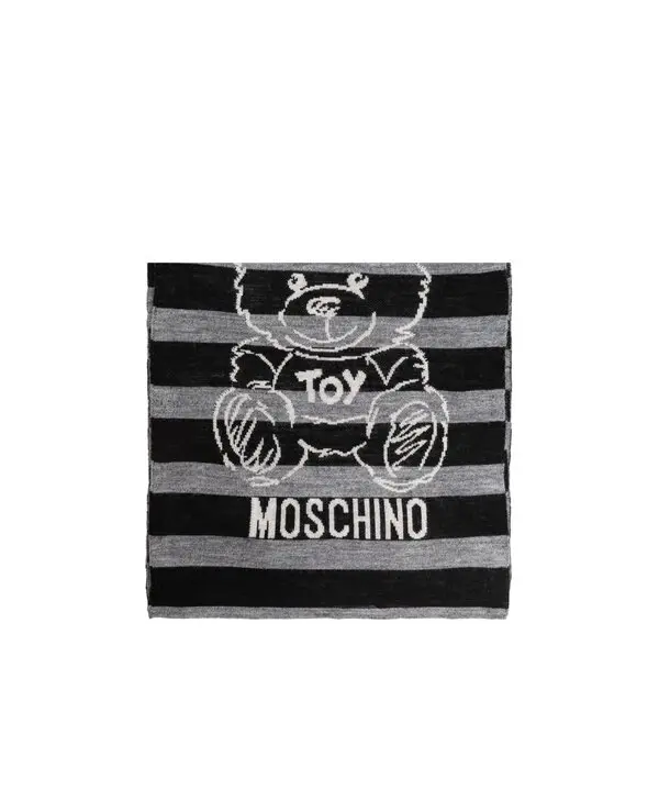 Moschino Striped Logo Intarsia Scarf - Black