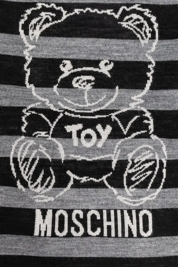 Moschino Striped Logo Intarsia Scarf