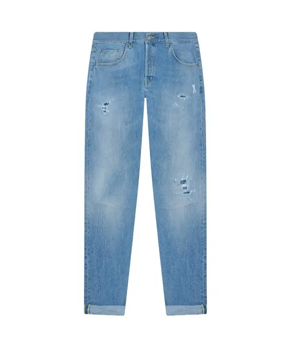 DONDUP Distressed Light Wash Straight Leg Jeans - Light Blue