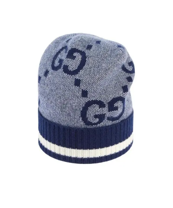 Gucci Monogram Knitted Beanie - Blue