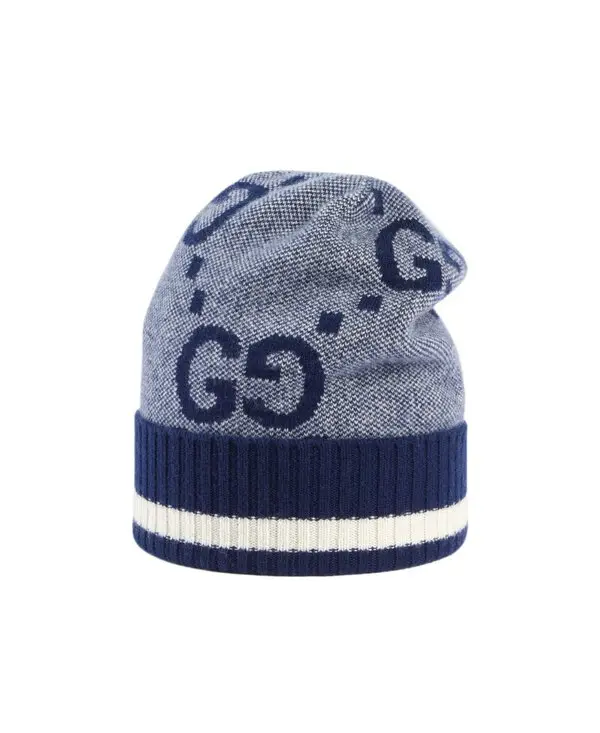 Gucci Monogram Knitted Beanie - Blue