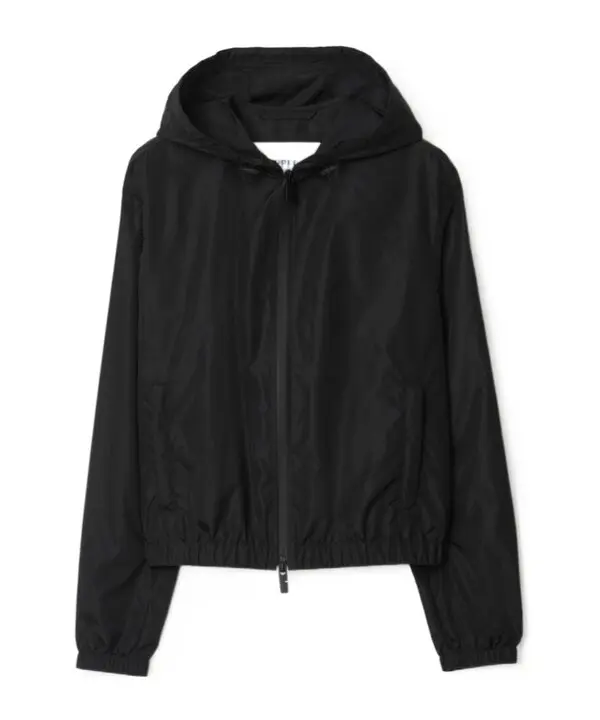 Burberry Logo Printed Zip-up Hooded Jacket - Black