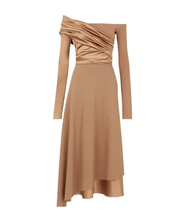 Fendi Off-the-shoulder Ruched Dress - Brown