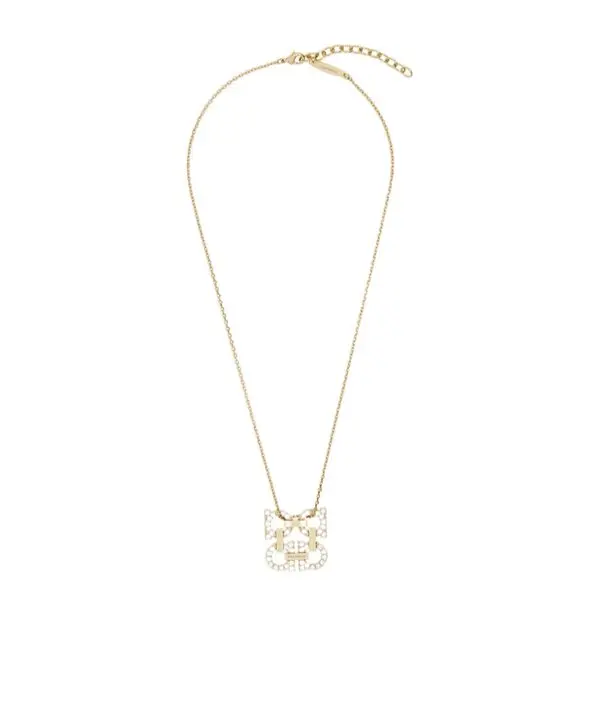 FERRAGAMO Crystal Embellished Gancini Pendant Necklace - Golden