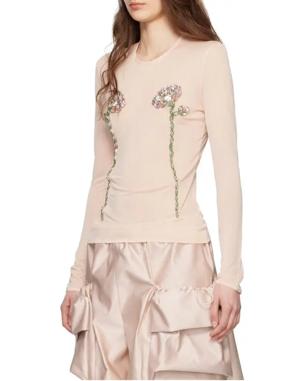 Simone Rocha Beige Embellished Mesh Top
