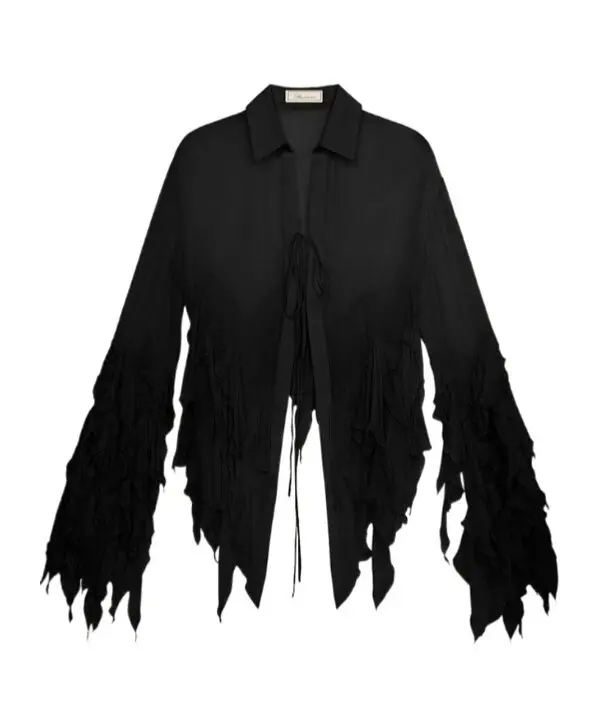Blumarine Sheer Ruffled Tie-front Top