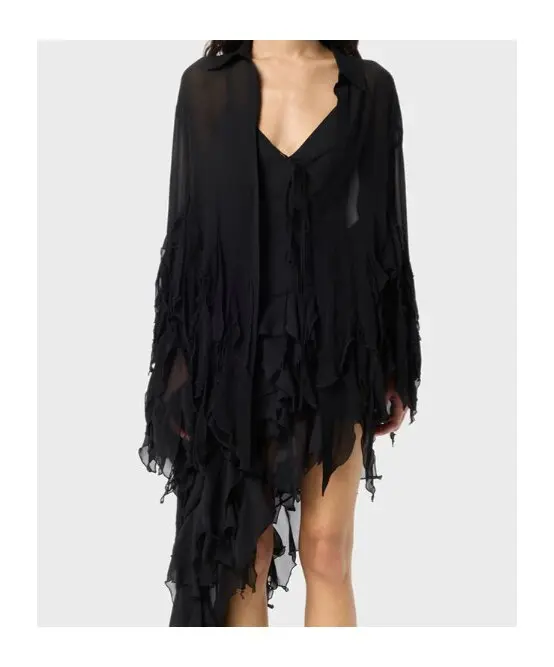 Blumarine Sheer Ruffled Tie-front Top