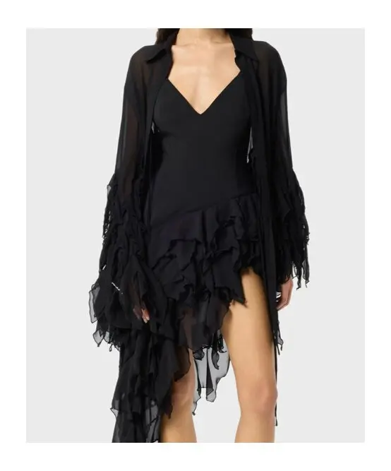 Blumarine Sheer Ruffled Tie-front Top