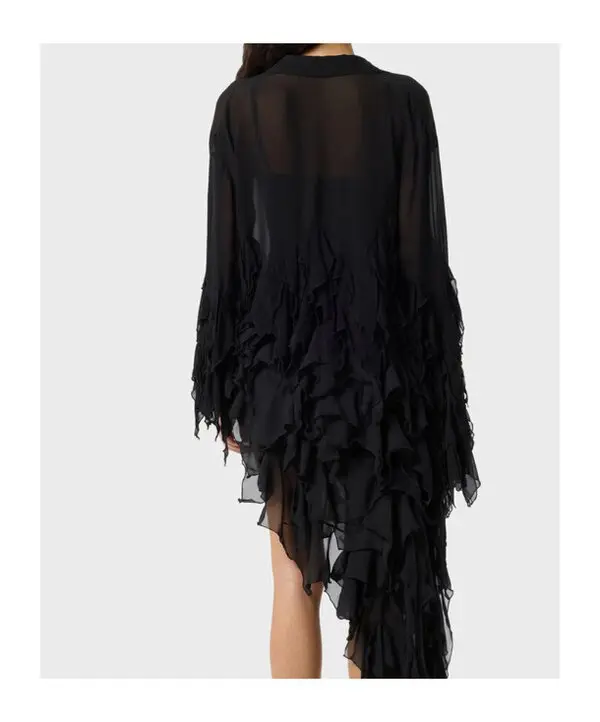 Blumarine Sheer Ruffled Tie-front Top