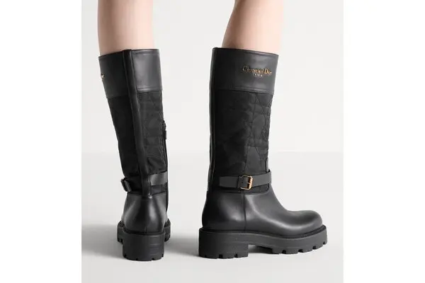 Dior Calfskin And Nylon Boots With Cannage Stitching