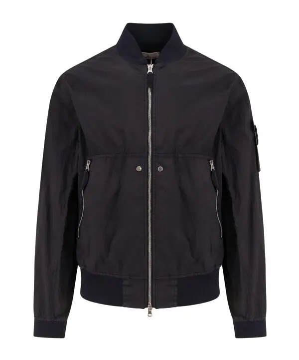 Stone Island Logo Patch Zip Up Bomber Jacket - Blue