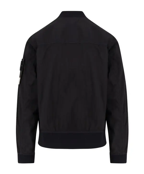 Stone Island Logo Patch Zip Up Bomber Jacket - Blue