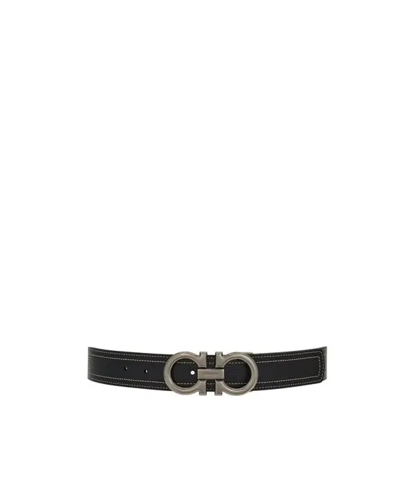 FERRAGAMO Reversible And Adjustable Gancini Belt - Black/dark Navy Blue