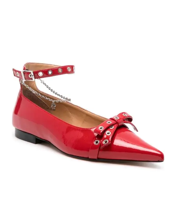 GANNI Bow-detail Ankle Strap Ballet Flats - Red