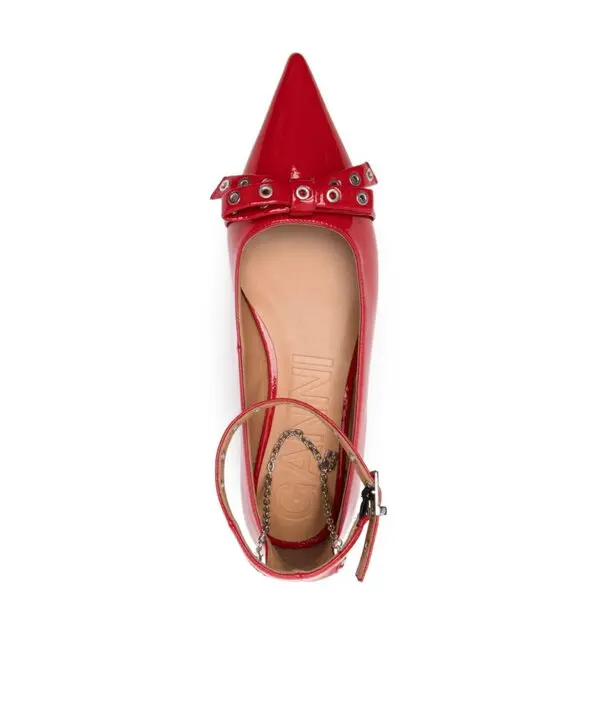 GANNI Bow-detail Ankle Strap Ballet Flats - Red