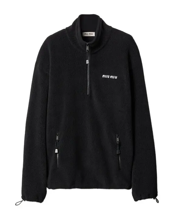 Miu Miu Oversized Fleece Sweatshirt With High Neck And Zipper Closure