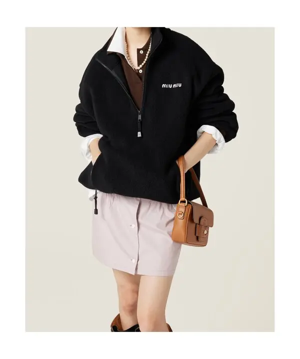Miu Miu Oversized Fleece Sweatshirt With High Neck And Zipper Closure