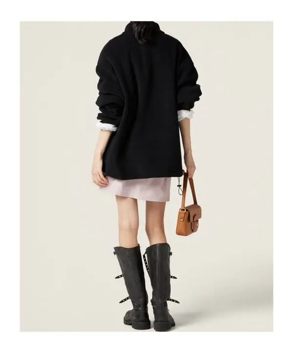 Miu Miu Oversized Fleece Sweatshirt With High Neck And Zipper Closure
