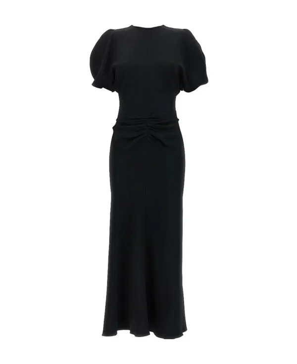 Victoria Beckham Ruched-waist V-back Crepe Midi Dress - Black