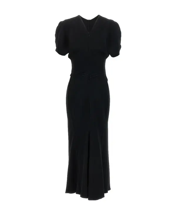 Victoria Beckham Ruched-waist V-back Crepe Midi Dress - Black