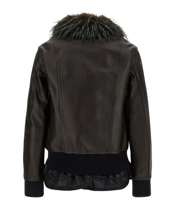 Sacai 2-in-1 Zipped Leather Jacket With Quilted Vest - Black