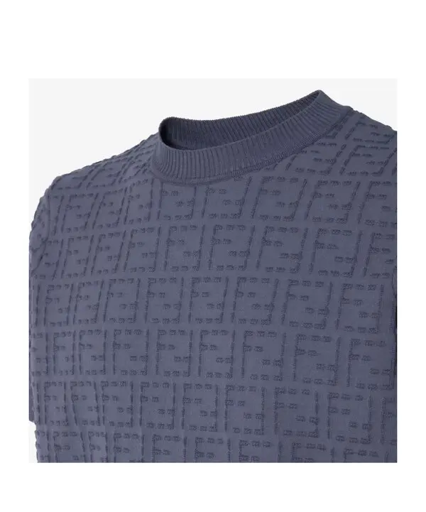 Fendi Selleria Ff Textured Crewneck Pullover - Blue