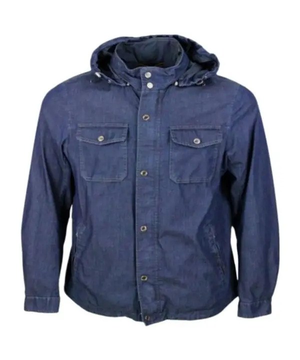 MOORER Long-sleeved Hooded Denim Jacket