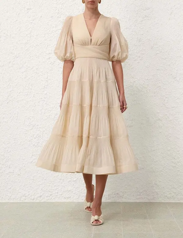 Zimmermann V-neck Tiered Midi Dress