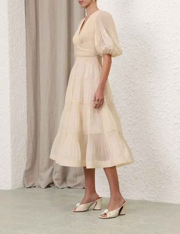 Zimmermann V-neck Tiered Midi Dress