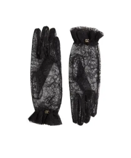 Valentino Garavani Vlogo Signature Lace Gloves - Black