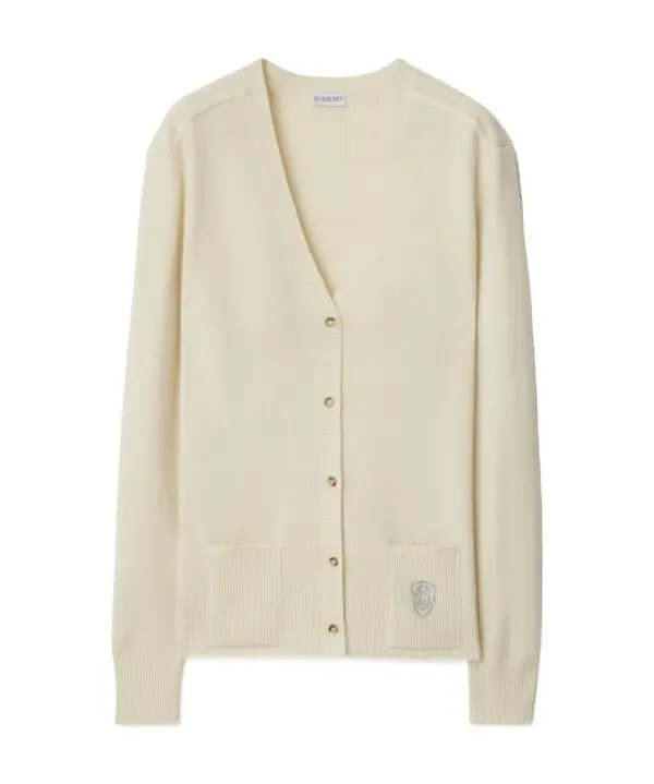 Burberry Cashmere Cardigan With B-shield Detail - Snowflake Color
