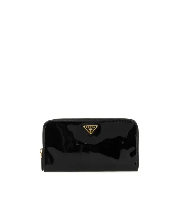 Prada Logo Plaque Zipped Wallet - Black