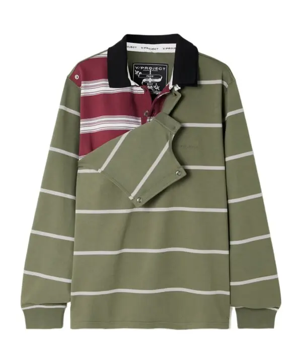 Y/project Layered Striped Button-up Hoodie - Green