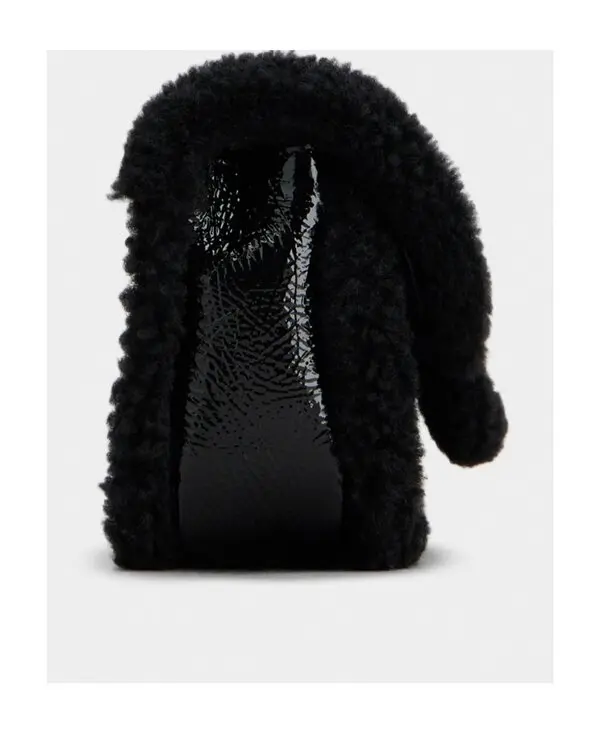 ROGER VIVIER Shearling & Strass Buckle Clutch Bag In Patent Leather - Black