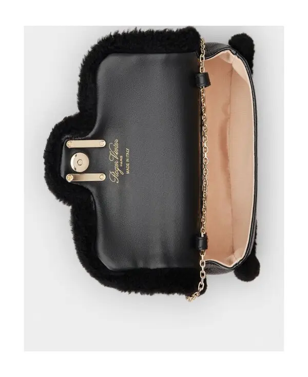 ROGER VIVIER Shearling & Strass Buckle Clutch Bag In Patent Leather - Black