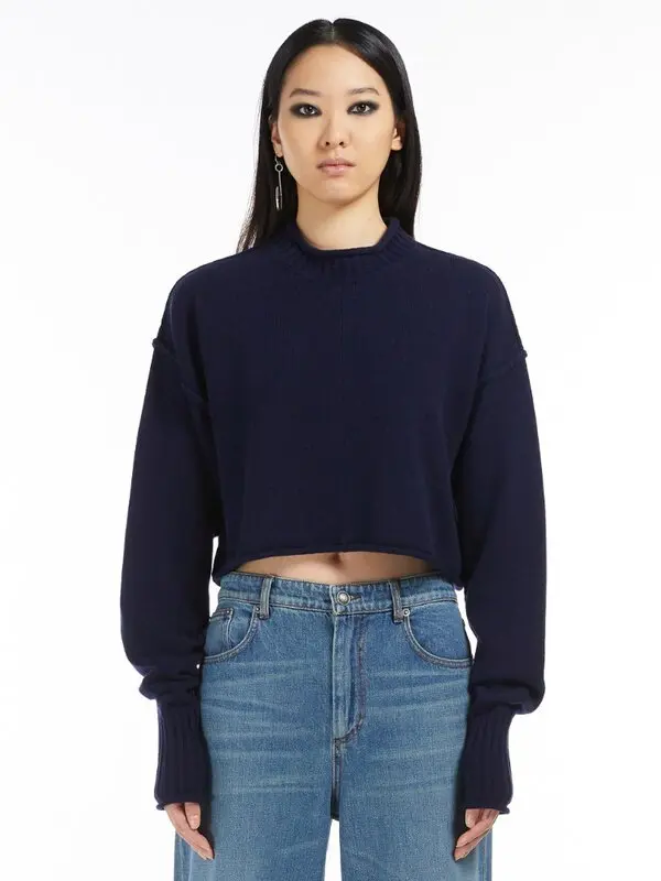 Sportmax Crewneck Long-sleeved Cropped Jumper - Black