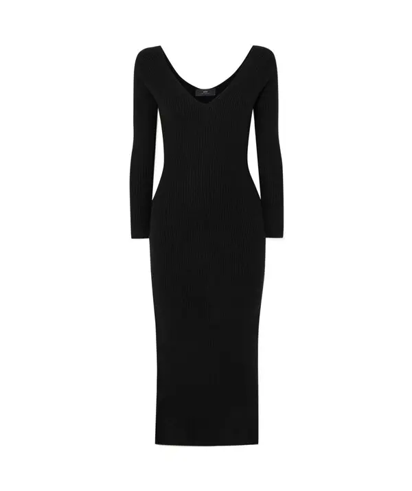 Arch4 Rosa Cashmere Ribbed V-neck Midi Dress