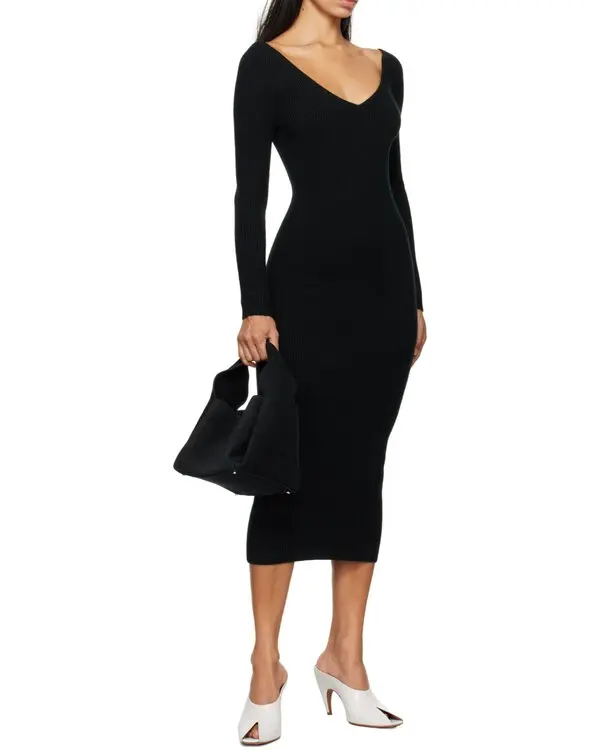 Arch4 Rosa Cashmere Ribbed V-neck Midi Dress