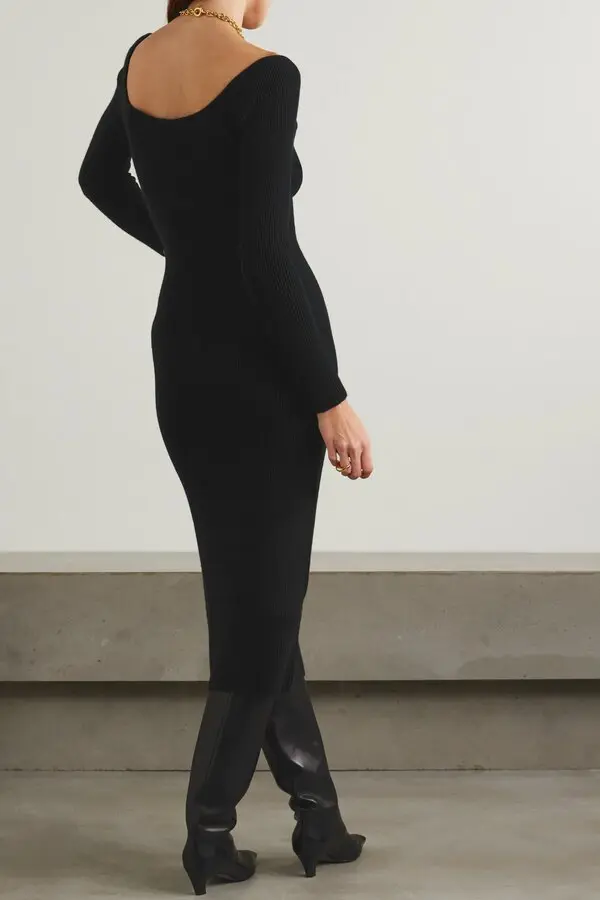 Arch4 Rosa Cashmere Ribbed V-neck Midi Dress