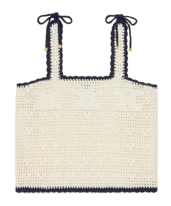 Celine Triomphe Crocheted Cotton Crop Top - Off White