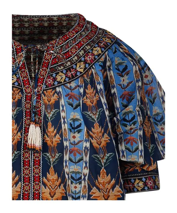 Farm Rio Embroidered Puff Sleeve Top - Multicolor