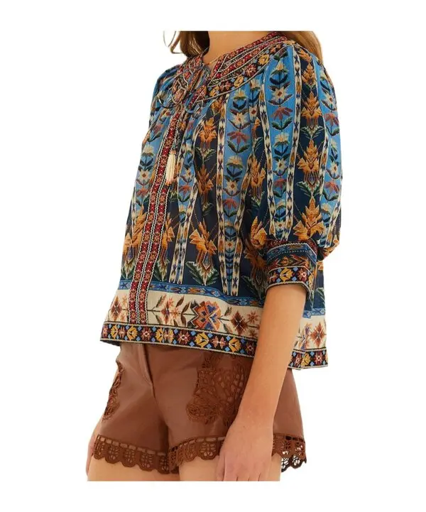 Farm Rio Embroidered Puff Sleeve Top - Multicolor