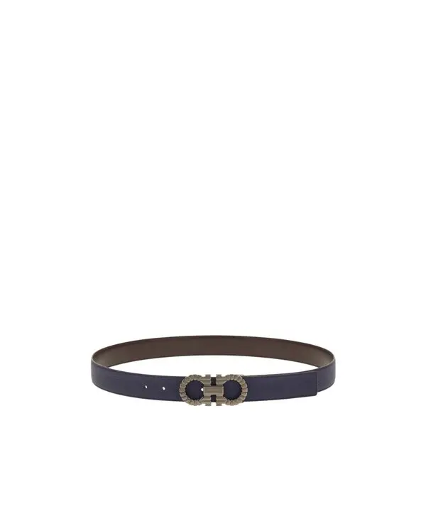 FERRAGAMO Reversible And Adjustable Gancini Belt - Dark Blue Navy Blue/testa Di Moro