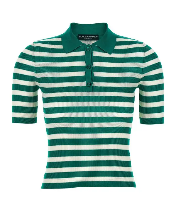 Dolce & Gabbana Striped Ribbed Knit Polo Shirt