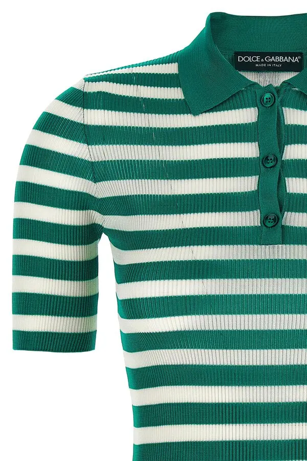 Dolce & Gabbana Striped Ribbed Knit Polo Shirt
