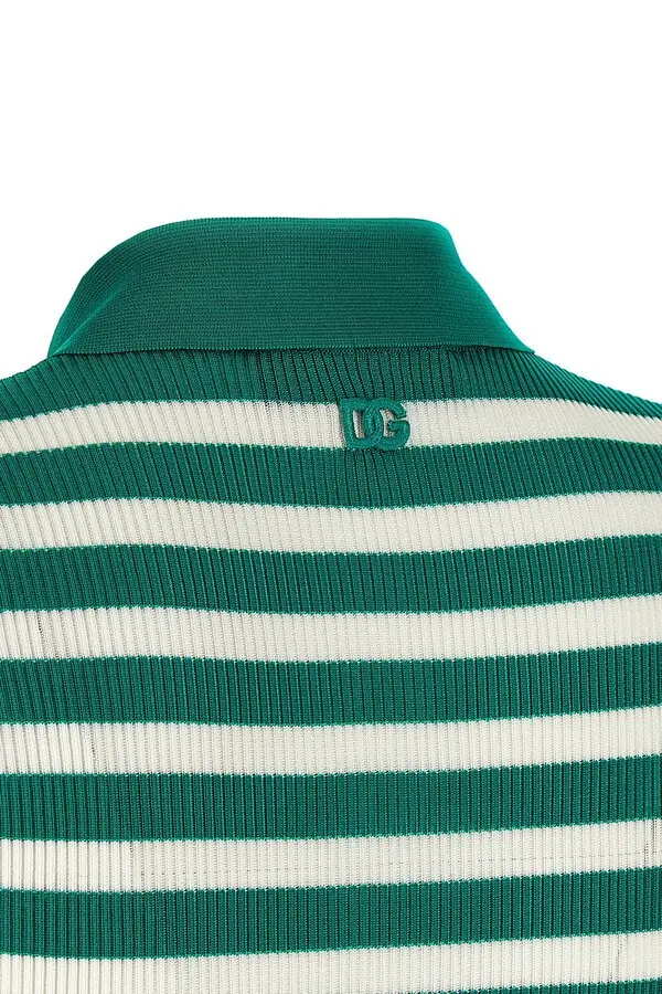 Dolce & Gabbana Striped Ribbed Knit Polo Shirt