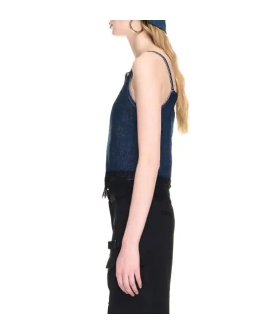 Off-White Lace Trimmed Sleeveless Top
